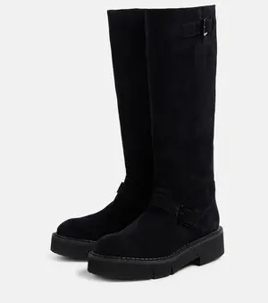 Clergerie Knee-high Suede Boots With Buckle Detail