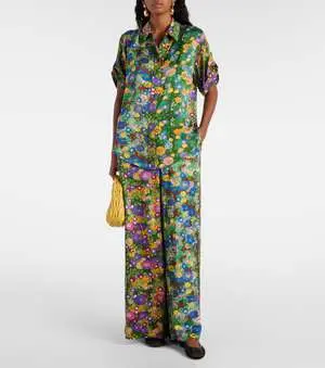 ALEMAIS Alémais Printed Silk Satin Wide-leg Pants