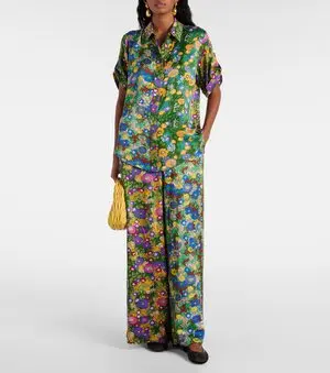 ALEMAIS Alémais Printed Silk Satin Wide-leg Pants