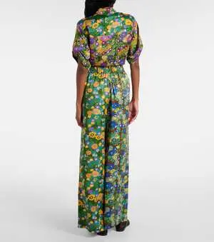 ALEMAIS Alémais Printed Silk Satin Wide-leg Pants