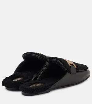 TOD'S Catena Kate Shearling And Leather Mules - Black
