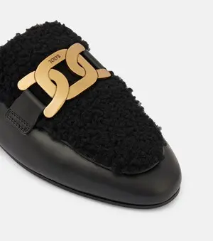 TOD'S Catena Kate Shearling And Leather Mules - Black