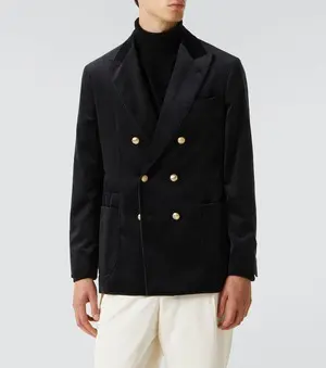 Brunello Cucinelli Double-breasted Cotton Velvet Blazer