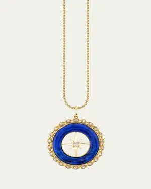 SYDNEY EVAN 14k Yellow Starburst Lapis And Diamond Pendant