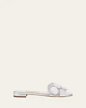Manolo Blahnik Circle-cut Metallic Flat Slide Sandals - Silver