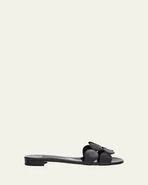 Manolo Blahnik Circle-cut Leather Flat Slides - Black
