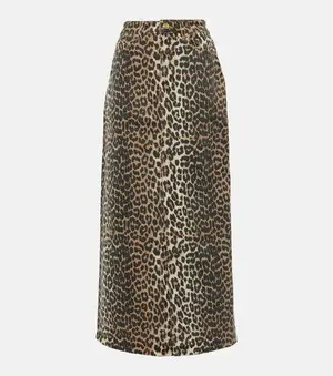 GANNI Leopard-print Denim Maxi Skirt - Brown