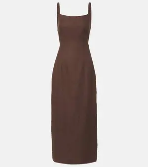 SIR. Linen Midi Dress - Brown