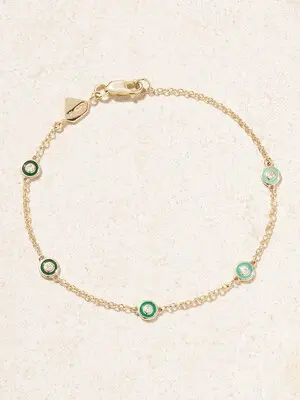Alison Lou 14-karat Gold, Enamel And Diamond Bracelet - Green