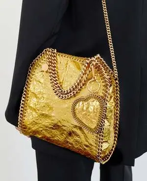 Stella McCartney Crinkled Metallic Falabella Heart Charm