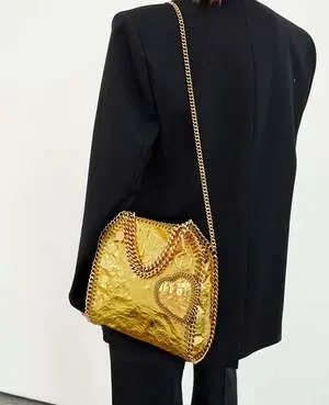 Stella McCartney Crinkled Metallic Falabella Heart Charm
