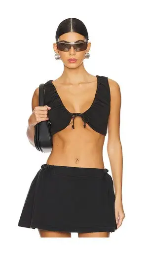 PRIVATE POLICY Washed Cotton Drawstring Crop Top