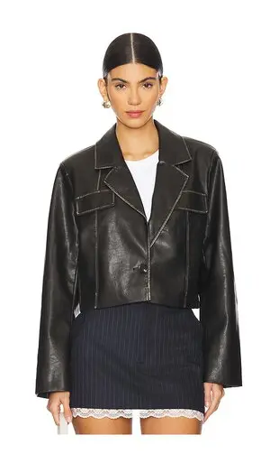 Superdown Blakely Faux Leather Cropped Jacket