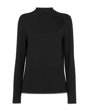 Whistles Ruched Front High Neck Top - Black