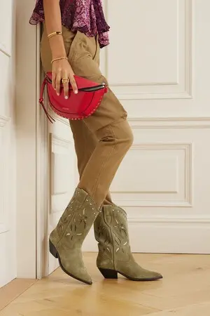 Isabel Marant Étoile Duerto Suede Laser-cut Cowboy Boots - Taupe