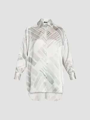 Kiton Abstract Silk Oversized Long-sleeve Shirt - Greyazure