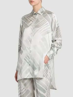 Kiton Abstract Silk Oversized Long-sleeve Shirt