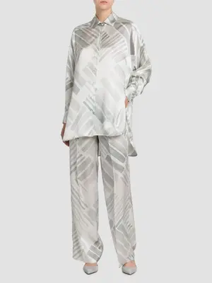 Kiton Abstract Silk Oversized Long-sleeve Shirt