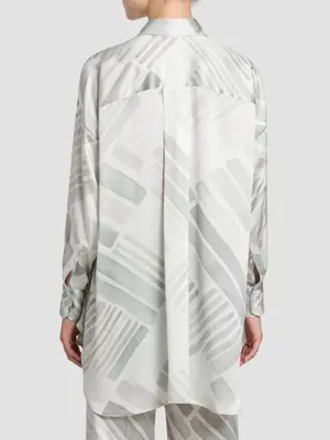 Kiton Abstract Silk Oversized Long-sleeve Shirt