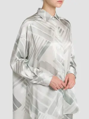 Kiton Abstract Silk Oversized Long-sleeve Shirt