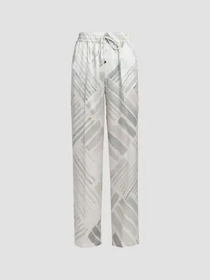Kiton Abstract Silk Drawstring Straight-leg Pants - Greyazure