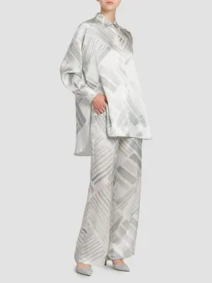 Kiton Abstract Silk Drawstring Straight-leg Pants
