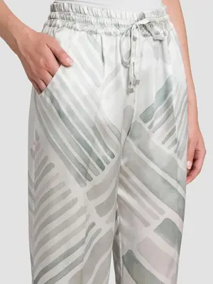 Kiton Abstract Silk Drawstring Straight-leg Pants