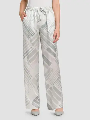 Kiton Abstract Silk Drawstring Straight-leg Pants