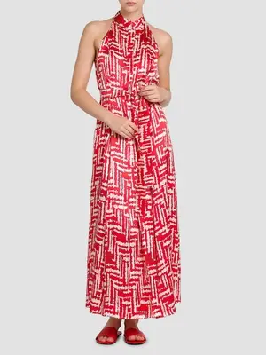 Kiton Printed Silk Sleeveless Midi-dress