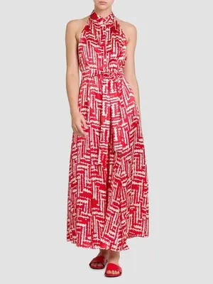 Kiton Printed Silk Sleeveless Midi-dress