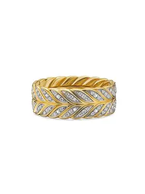David Yurman Chevron Pave Band Ring In 18k Yellow Gold - Diamond