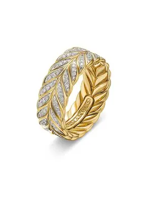 David Yurman Chevron Pave Band Ring In 18k Yellow Gold