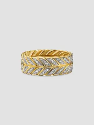 David Yurman Chevron Pave Band Ring In 18k Yellow Gold - Diamond