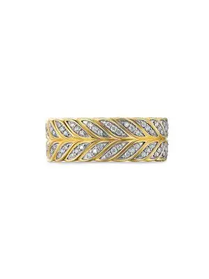 David Yurman Chevron Pave Band Ring In 18k Yellow Gold