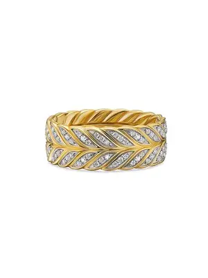 David Yurman Chevron Pave Band Ring In 18k Yellow Gold