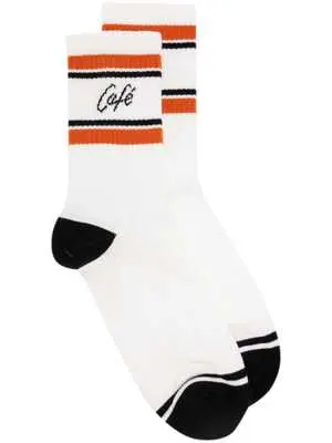 CAFÉ KITSUNÉ Intarsia-knit Logo Socks - White