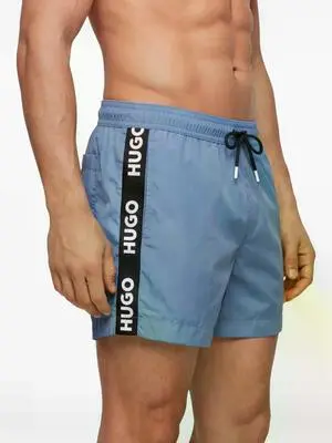 Hugo Logo Trim Swim Shorts - Blue