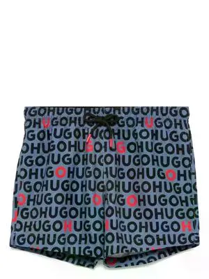 Hugo Logo Print Swim Shorts - Blue