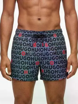 Hugo Logo Print Swim Shorts - Blue