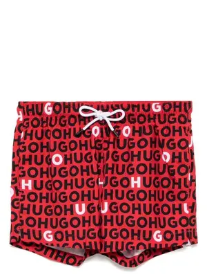 BOSS Logo Print Swim Shorts - Red