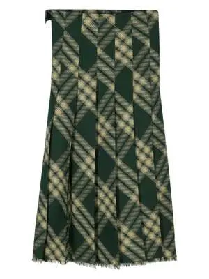 Burberry Pleat-detail Checked Wool Skirt - Green