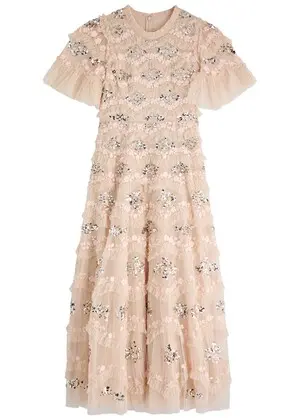 NEEDLE & THREAD Daisy Wave Embellished Ruffled Tulle Gown