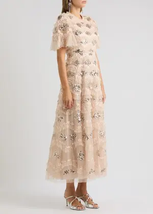 NEEDLE & THREAD Daisy Wave Embellished Ruffled Tulle Gown
