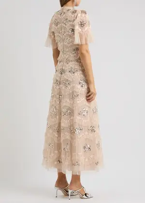 NEEDLE & THREAD Daisy Wave Embellished Ruffled Tulle Gown