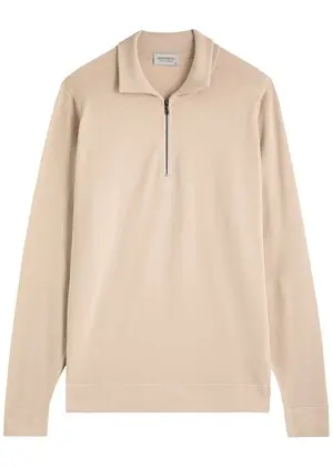 John Smedley Leith Half-zip Cotton Jumper - Beige