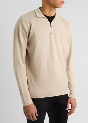 John Smedley Leith Half-zip Cotton Jumper - Beige