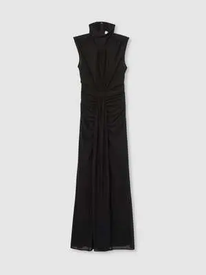 REISS Daniella Sheer Ruched Maxi Dress - Black