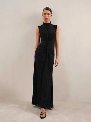 REISS Daniella Sheer Ruched Maxi Dress - Black