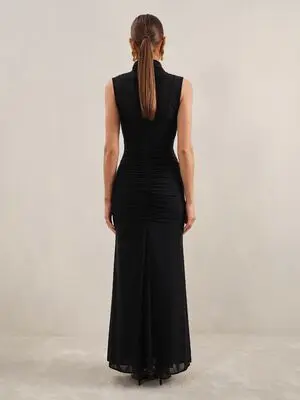 REISS Daniella Sheer Ruched Maxi Dress - Black