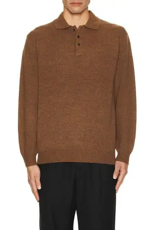 BEAMS Knit Polo 9g Sweater - Brown